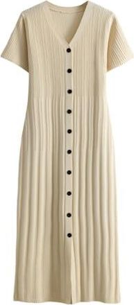 Generic Robe amincissante d&eacute;t&eacute; d&eacute;contract&eacute;e &agrave; manches courtes et col en V pour femme, beige, Taille unique