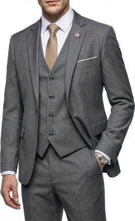 Mys Herren 3-teiliges Anzug-Set mit Krawatte, Ein-Knopf-Jacke, Weste und Hose, Party, Hochzeit, Abschlussball, Blazer, Weste und Hose, grau dunkel, XX-Lar