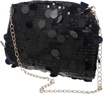 Supvox Paquet &agrave; Main &agrave; Paillettes Rond pour Femme Mini Paquet de Soir&eacute;e Noir avec Bandouli&egrave;re Cha&icirc;ne en M&eacute;tal L&eacute;ger et Compact Pratique pour Soir&eacute;es et &Eacute;v&eacute;ne