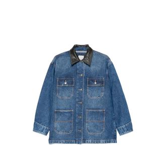 SIMKHAI Leather-collar Denim Jacket
