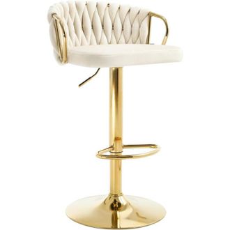 Woltu Woltu - Tabouret de Bar Tabouret Pivotant &agrave; 360&deg;, Hauteur R&eacute;glable, Velours + M&eacute;tal, Cr&egrave;me