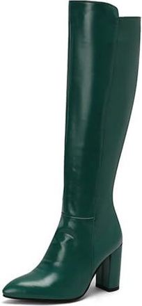 Generic Bottes d&eacute;quitation pour femme - Couleur unie - Fermeture &eacute;clair - Bout pointu - Talon haut - Pour lhiver, Vert, 37.5 EU
