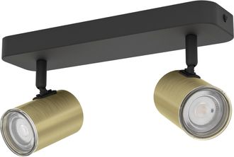 Eglo Deckenlampe Consuma 1, Spotbalken 2-flammig, Spot Deckenleuchte Badezimmer, Badlampe Decke aus Metall in Schwarz und Messing, Deckenstrahler mit GU10 