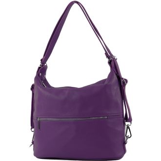 modamoda.de T189 Damen Leder Rucksack Damentasche 2in1 handmade in Italy, Farbe:Purple
