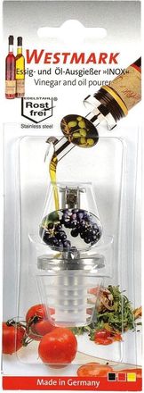 Westmark Essig-Ausgießer für Flaschen, Mit Klappe und Belüftungssystem, Silikonkorken, Rostfreier Edelstahl, Inox, Weiß-Transparent/Verchromt, 47932180