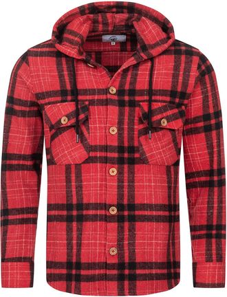 Rock Creek Herren Hemd Kariert Kapuzenhemd Karohemd Herrenhemd Flanell Hemden Holzf&auml;llerhemd &Uuml;bergangsjacke Langarm Kariert Winter H-328 Rot 2XL