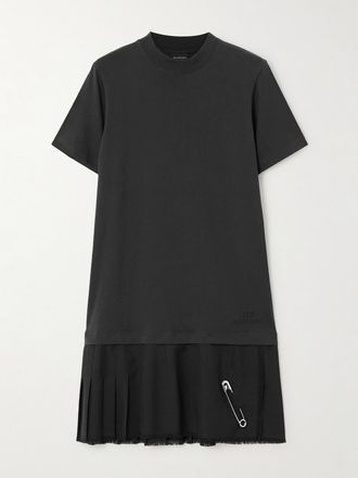 Balenciaga Mehrlagiges Minikleid Aus Baumwoll-jersey Und Twill Aus Einer Wollmischung Mit Fransen Und Verzierung - Grau