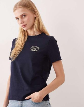 GANT T-shirt &agrave; imprim&eacute; corde sur la poitrine - Bleu nuit