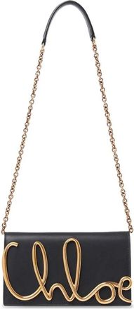 Chlo&eacute; Hobo Bags - Rectangular Crossbody Bag With Gold-Tone Script Lo - Gr. unisize - in Schwarz - f&uuml;r Damen