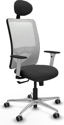 Piqueras y Crespo Stuhl mit R&uuml;ckenlehne Zulema mit wei&szlig;en und schwarzen Armlehnen, h&ouml;henverstellbare Lendenwirbelst&uuml;tze und festes Kopfteil, ausgestattet mit 3 Position