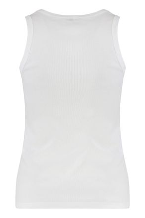 Saint Laurent Womens Ribbed Cotton Tank Top White Vests & Tops