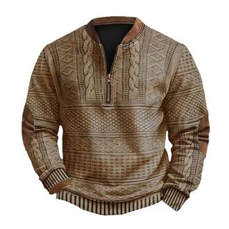 Generic Sweat-shirt pour homme sans capuche - T-shirt &agrave; manches longues avec fermeture &eacute;clair 1/4 - Coupe ample - T-shirt dext&eacute;rieur tendance - Pull de transi