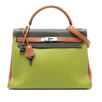 Herm&egrave;s Vert Anis, Vert Olive and Gold Tricolor Togo Kelly II Retourne 32