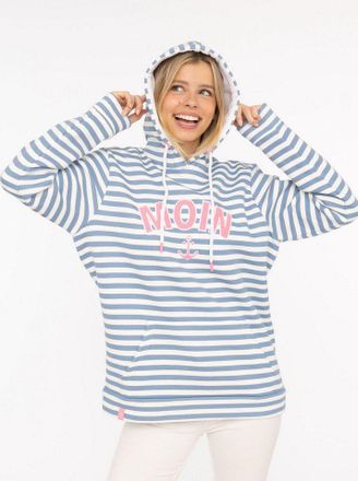 Zwillingsherz Kapuzensweatshirt Streifen Moin gestreift, gro&szlig;e MOIN- und Anker -Stickerei, Tasche vorne