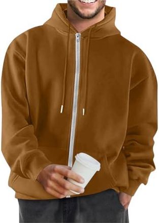 Onsoyours Sweat &agrave; Capuche Homme Zipp&eacute; Automne Hiver Manches Longues Chaud Veste &agrave; Capuche Cardigan Homme Capuche Sportswear Couleur Unie Sweat avec Poche A Cham