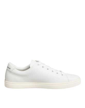 Dolce & Gabbana Wei&szlig;e Leder Sneakers mit heiligem Herzen Patch