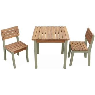 Sweeek Salon de jardin enfant. table en bois dacacia. vert deau. int&eacute;rieur et ext&eacute;rieur avec 2 chaises