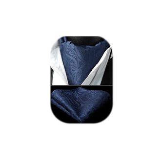 Hisdern Ascot bleu marine Homme Paisley Cravates Jacquard Mariage Foulard Floral &Eacute;l&eacute;gant Ensemble Cravate Classique et Pochette pour Business