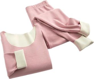 Generic CHJAN Sous-v&ecirc;tements thermiques dhiver pour femme &agrave; manches longues Ensemble de lingerie chaude sans couture V&ecirc;tements de nuit double face, rose, 3XL