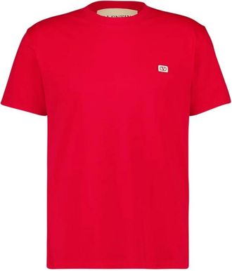 Valentino Garavani Homme, Tops, Rouge, Taille: 2XL T-shirt en coton avec patch Vlogo
