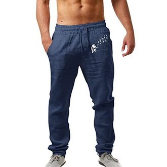 Generic Pantalon en lin pour hommes &eacute;t&eacute; : pantalon de plage avec taille &eacute;lastique pantalon d&eacute;t&eacute; avec imprim&eacute; pantalon d&eacute;contract&eacute; pantalon en tissu l&eacute;ger resp