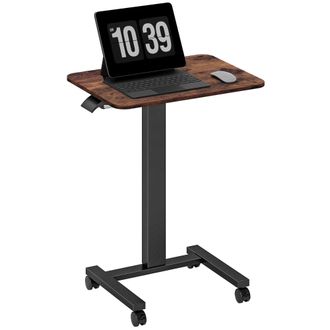 Vinsetto Stehpult H&ouml;henverstellbar Computertisch 65 x 48 cm Mobiler Laptoptisch, Steh-Sitz Schreibtisch mit Handkurbel 68-108 cm Rustikal-Braun