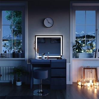 Vicco Coiffeuse Sherry, Anthracite Haute Brillance, 90 cm avec Miroir LED et Tabouret