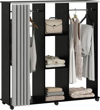 HOMCOM Armoire penderie mobile - HOMCOM - meuble de rangement 6 roulettes dressing chambre - bois - 120L x 40l x 128H cm - noir