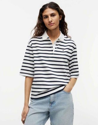 Tommy Hilfiger Relaxed-Fit-Polohemd aus Interlock-Strick in Bunt-Blau
