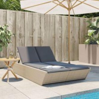 Les Tendances Chaise longue double avec coussins beige r&eacute;sine tress&eacute;e