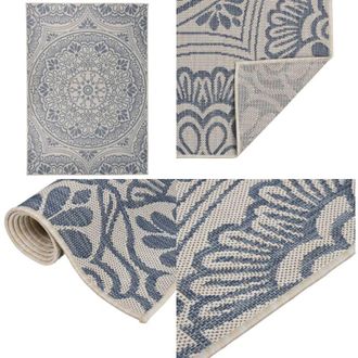 vidaXL Vidaxl - Outdoor-Teppich Flachgewebe 140x200 cm Blaues Muster - Outdoor-Teppich - Terrassenteppich - Balkonteppich - Flachgewebe-Teppich - Wetterfest
