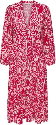 Only Damen Onlmilana 7/8 Dress WVN Noos Elegantes Kleid Mit V-Ausschnitt Und 7/8-Ärmeln Und Knopfverschluss, High Risk Red, X-Small