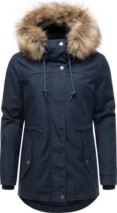 Ragwear Damen warme Winterjacke mit abnehmbarem Kunstfell und flauschigem Teddy Fleece Futter Kurzmantel Tawny Short YOUMODO Navy Gr. L