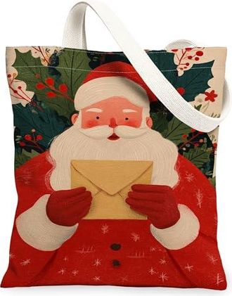 Generic Sacs fourre-tout festifs en toile, motif Merry Holiday, sacs de courses r&eacute;utilisables, motifs de No&euml;l vifs, l&eacute;gers, lavables avec bandouli&egrave;re pour sal