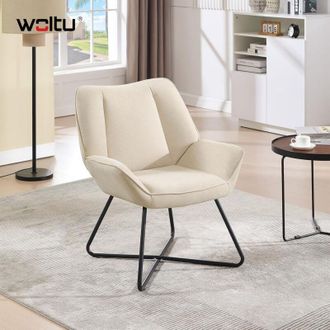Woltu Woltu - Fauteuil Relax Fauteuil Salon, avec Dossier Haut, Pieds en M&eacute;tal, en Lin, Beige