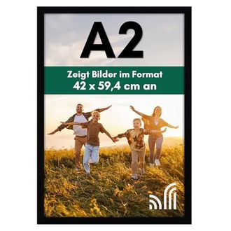 Americanflat Bilderrahmen A2 in Schwarz - Posterrahmen mit Verbundholz und Kristallklare Abdeckung aus Acryl - Horizontale und Vertikale Formate für die Wand