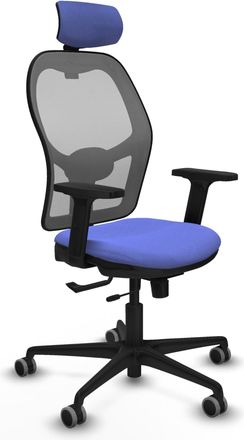 Piqueras y Crespo Ergonomischer Computerstuhl mit 2D-Armen, h&ouml;henverstellbare Lendenwirbelst&uuml;tze und Kopfteil, h&ouml;henverstellbar und neigbar, Grau/Hellblau