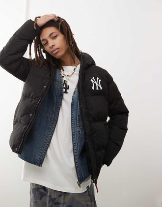 47 Brand LA Dodgers - Wattierter Mantel in Schwarz mit Kapuze