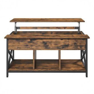 Vasagle Table Basse, Plateau R&eacute;glable en Hauteur, Spacieuse, Table de Salon, 60 x 100 x (48-62) cm, Marron Rustique et Noir