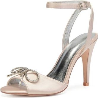Generic Chaussures De Mariage &Agrave; Talon Haut Sandales &Eacute;l&eacute;gant Bout Ouvert Sexy Mari&eacute;e Dress F&ecirc;te High Heels 10.5Cm,Champagne,39 EU