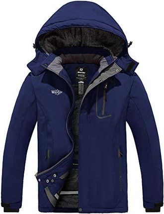 Wantdo Homme Blouson de Ski Hiver Imperméable Veste Isolant Chaude Veste de Sport Voyage avec Capuche Amovible Veste de Snowboard Parka Montagne Bleu Marine 