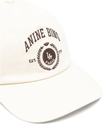 Anine Bing A-12-12912 Embroidered Logo Cotton Baseball Cap - White