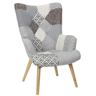 The Home Deco Factory Sessel Patchwork, Gummibaumholz/Polypropylen, 65cm x 74cm x 100cm, Grau