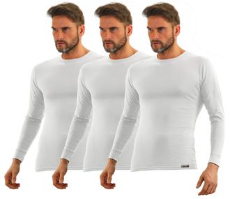 Sesto Senso Herren Langarm Unterhemden Baumwolle 3er Pack Funktionsunterhemd mit Rundhalsausschnitt Wei&szlig; 3XL 3 White