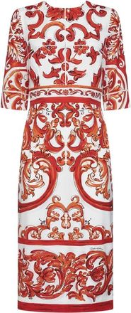 Dolce & Gabbana Femme, Robes, Orange, Taille: 46 FR Robe Midi Imprim&eacute; Maiolica