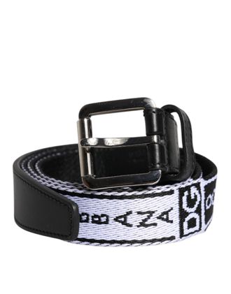 Dolce & Gabbana Mens Logo-Printed Nylon Belt Black Leather