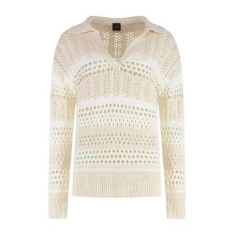 Pinko Pinko, Femme, Pulls, Beige, Taille: 36 FR Pull Crochet&eacute; Col V