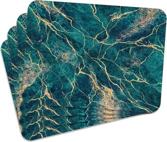 MG Design Set aus 4 Kork-Platzsets - Marble Green - 30 x 40 cm - hitzebest&auml;ndig & abwischbar, mit Korkr&uuml;ckseite