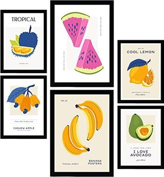 Nacnic Ensemble de 6 affiches sur lalimentation et la nutrition. Fruits color&eacute;s. Affiches nature et nutrition pour lam&eacute;nagement int&eacute;rieur et la d&eacute;coration. A
