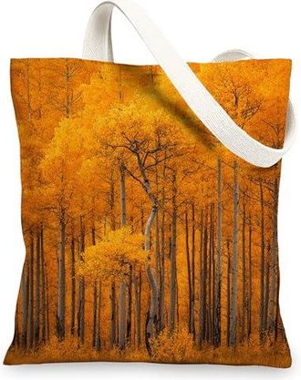 Generic Sacs fourre-tout en toile dautomne, sacs dépicerie réutilisables, légers et lavables avec bandoulière pour salle de sport, voyage, plage, pique-nique 